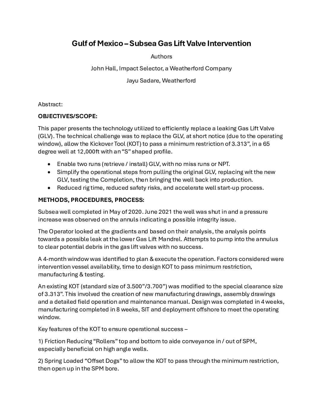John Hall – Impact Selector a Weatherford Company – ALRDC